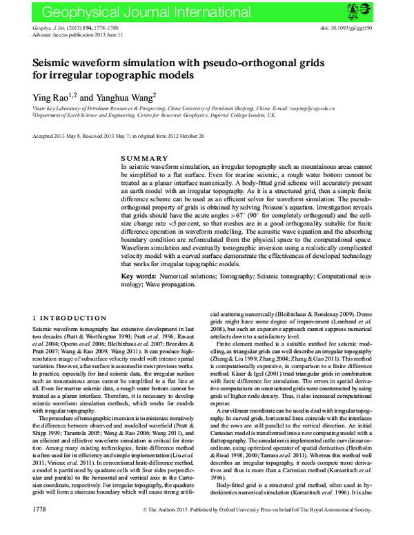 (PDF) Seismic waveform simulation with pseudo-orthogonal grids for ...