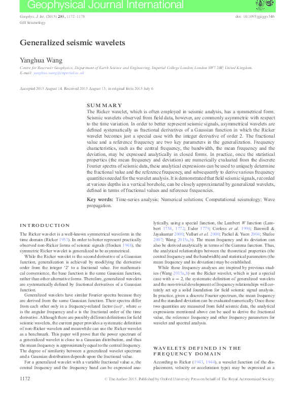 (PDF) Generalized seismic wavelets