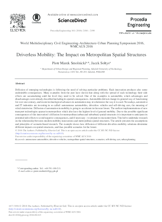 (PDF) Driverless Mobility: The Impact on Metropolitan Spatial Structures