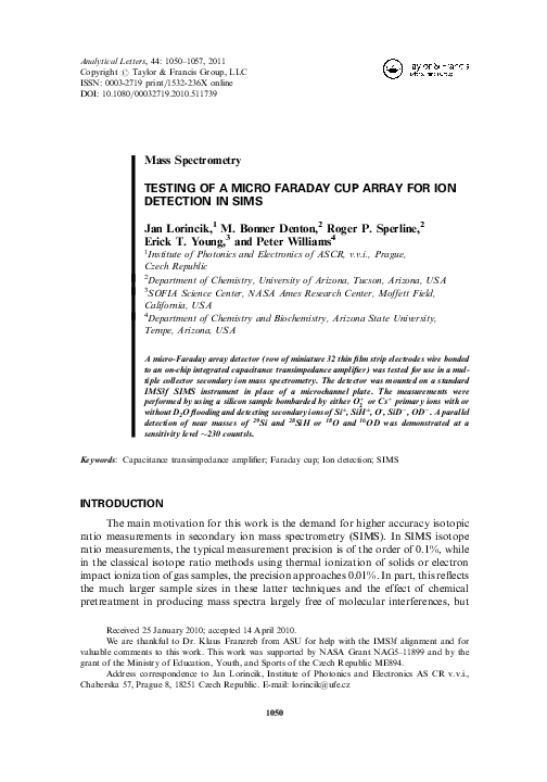 Pdf Testing Of A Micro Faraday Cup Array For Ion Detection In Sims