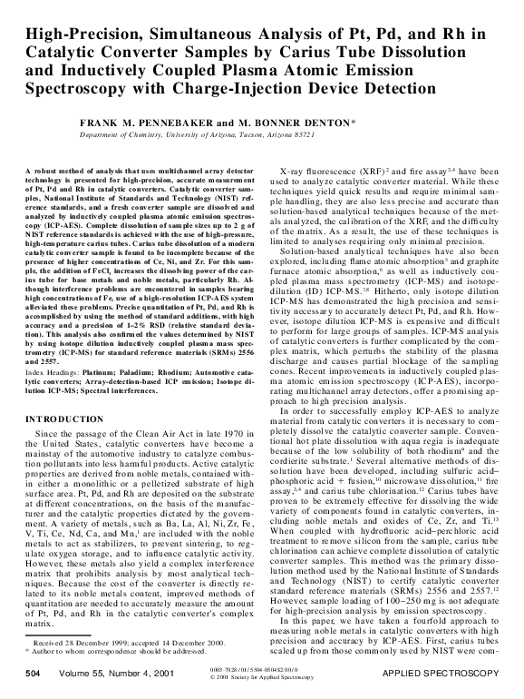 (PDF) High-Precision, Simultaneous Analysis of Pt, Pd, and Rh in ...