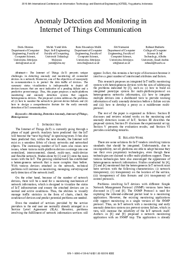 (PDF) Anomaly Detection and Monitoring in Internet of Things Communication