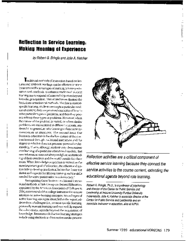 (PDF) Reflection in Service Learning: Making Meaning of Experience