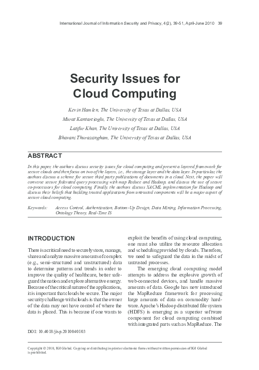 (PDF) Security Issues in Cloud Computing