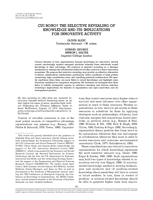 (PDF) Cui Bono? The Selective Revealing of Knowledge and Its ...
