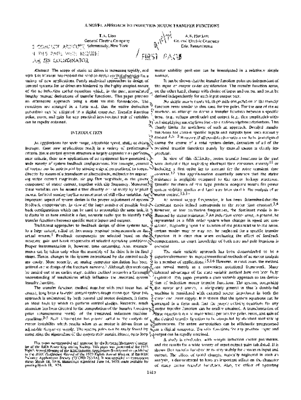 (PDF) A NOVEL APPROACH TO INDUCTION MOTOR TRANSFER FUNCTIONS