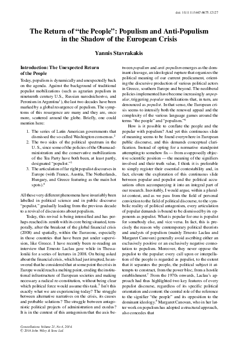 (PDF) The Return of “the People": Populism and Anti-Populism in the ...