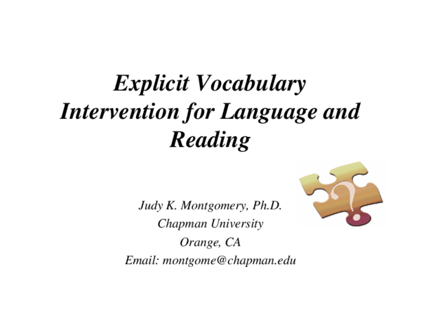 (PDF) Explicit Vocabulary Intervention for Language and Reading