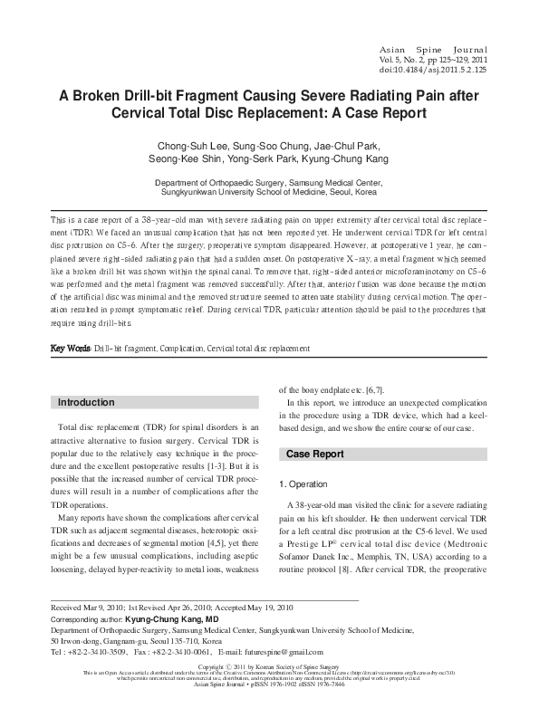 (PDF) A Broken Drill-bit Fragment Causing Severe Radiating Pain after ...