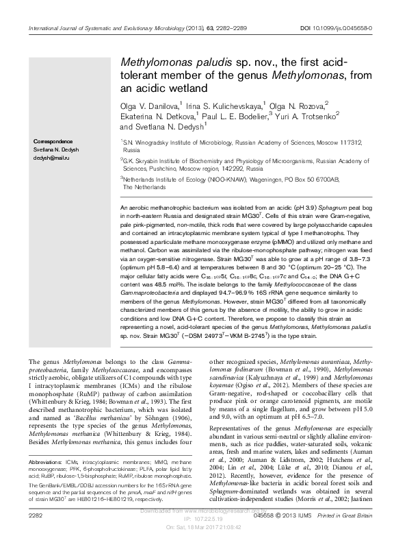 (PDF) Methylomonas paludis sp. nov., the first acid-tolerant member of ...