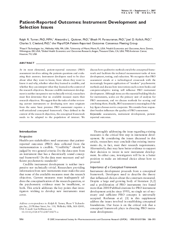 (PDF) Patient-Reported Outcomes: Instrument Development and Selection ...
