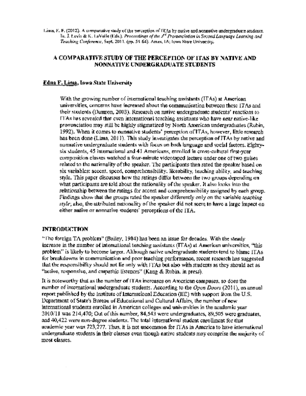 (PDF) A comparative study of the perceptions of ITAs by native and ...