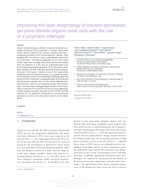 (PDF) Improving the layer morphology of solution-processed perylene diimide organic solar cells ...