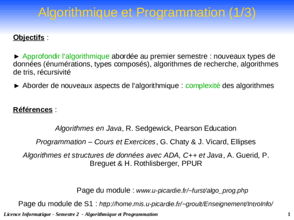 (PDF) Algorithmique et Programmation (1/3