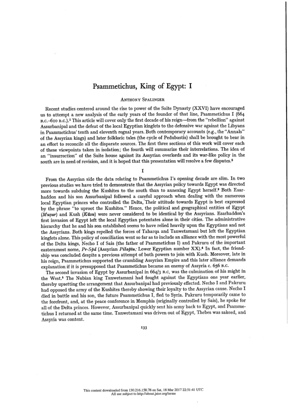 (PDF) Psammetichus, King of Egypt: I