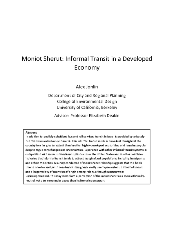 (PDF) Moniot Sherut: Informal Transit in a Developed Economy