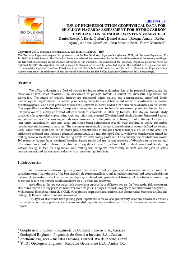 IBP2694_10 USE OF HIGH RESOLUTION GEOPHYSICAL DATA FOR SHALLOW HAZARDS ...