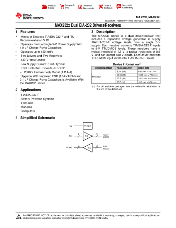 (PDF) MAX232x Dual EIA-232 Drivers/Receivers