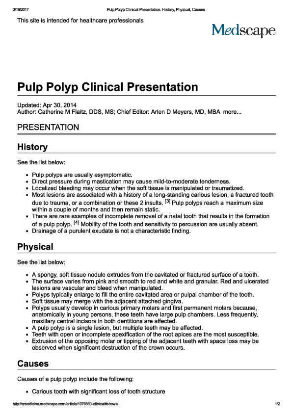 (PDF) Pulp Polyp Clinical Presentation: History, Physical, Causes