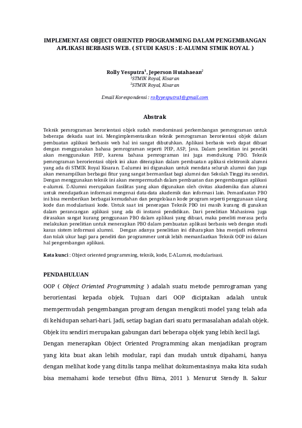(PDF) IMPLEMENTASI OBJECT ORIENTED PROGRAMMING DALAM PENGEMBANGAN APLIKASI BERBASIS WEB. ( STUDI ...