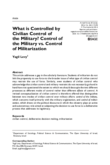 (PDF) What is Controlled by Civilian Control of the Military? Control ...