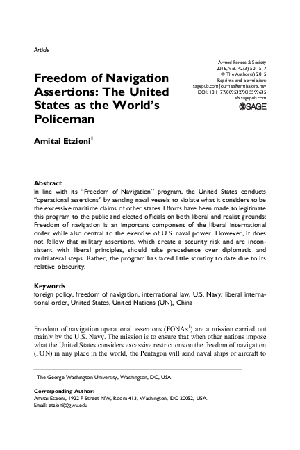 (PDF) Freedom of Navigation Assertions: The United States as the World ...