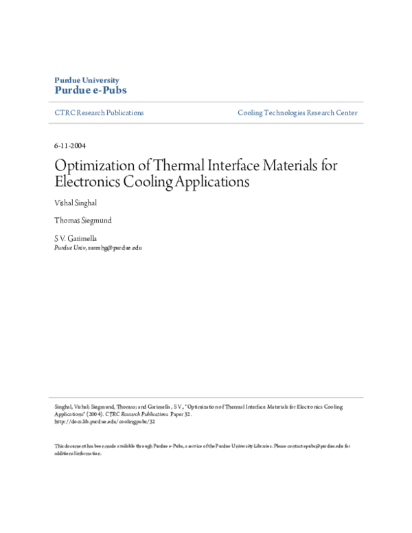 (PDF) Optimization of Thermal Interface Materials for Electronics Cooling Applications