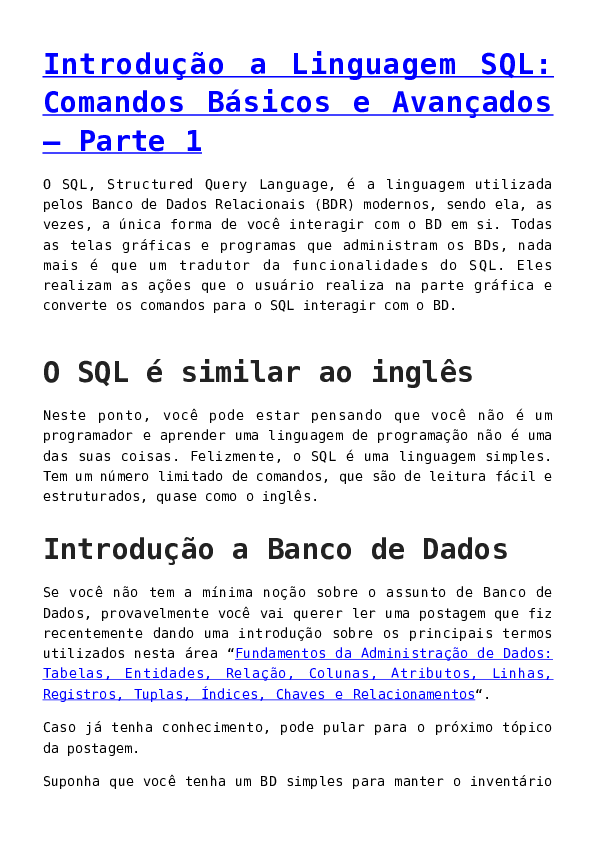 (PDF) Introdução a Linguagem SQL: Comandos Básicos e Avançados – Parte 1