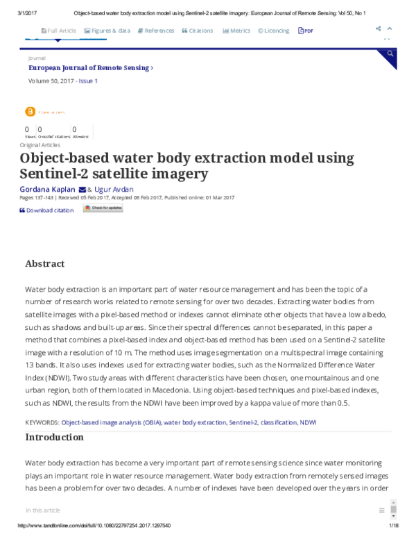 (PDF) Object-based water body extraction model using Sentinel-2 ...