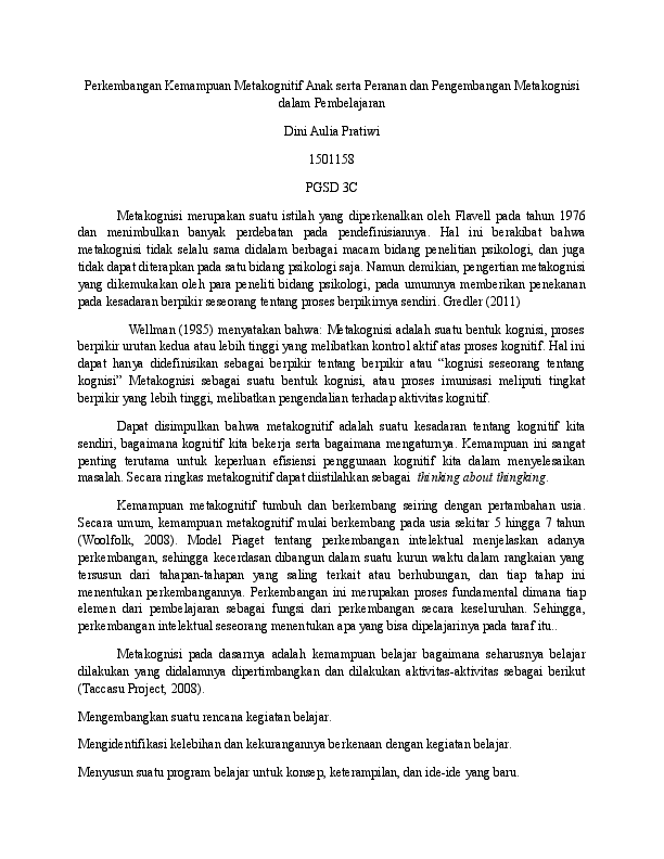 (DOC) Perkembangan Kemampuan Metakognitif Anak serta Peranan dan ...