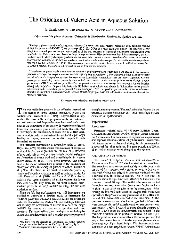(PDF) The oxidation of valeric acid in aqueous solution
