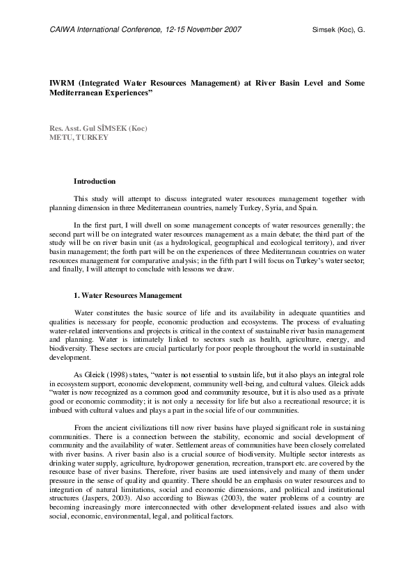 (PDF) IWRM (Integrated Water Resources Management) at River Basin Level ...