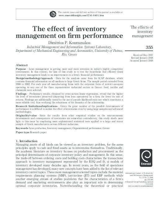 (PDF) The effect of inventory management on firm performance