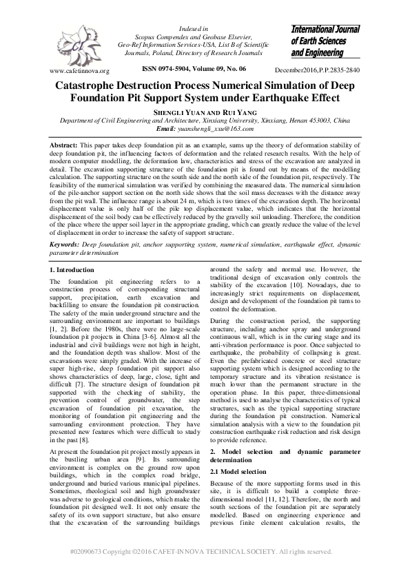 (PDF) Catastrophe Destruction Process Numerical Simulation of Deep Foundation Pit Support System ...