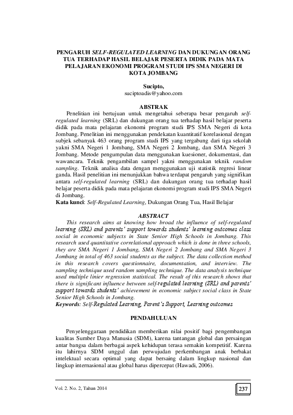 (PDF) PENGARUH SELF-REGULATED LEARNING DAN DUKUNGAN ORANG TUA TERHADAP HASIL BELAJAR PESERTA ...