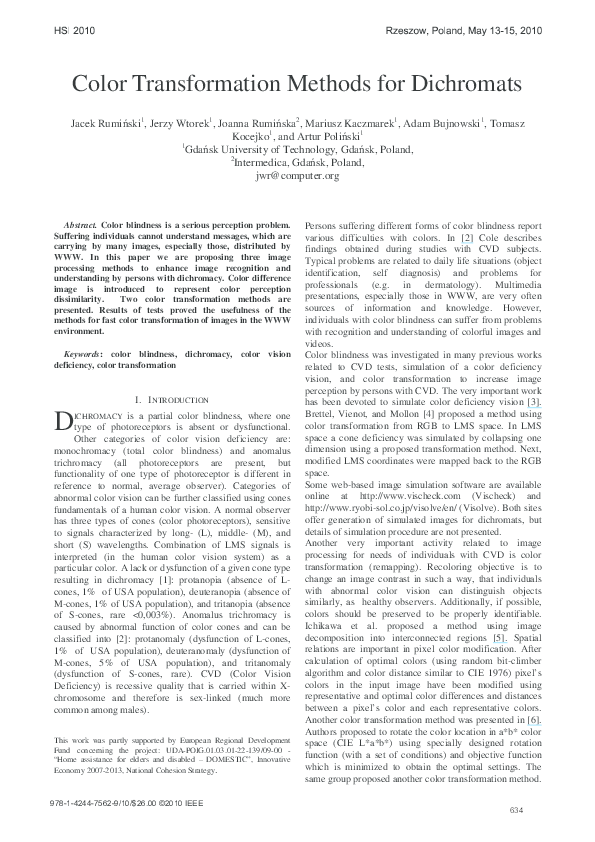 (PDF) Color transformation methods for dichromats