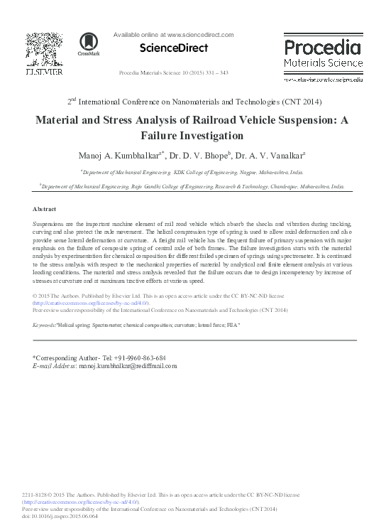 (PDF) Material and Stress Analysis of Railroad Vehicle Suspension: A ... (PDF) Material and Stress Analysis of Railroad Vehicle Suspension: A ...