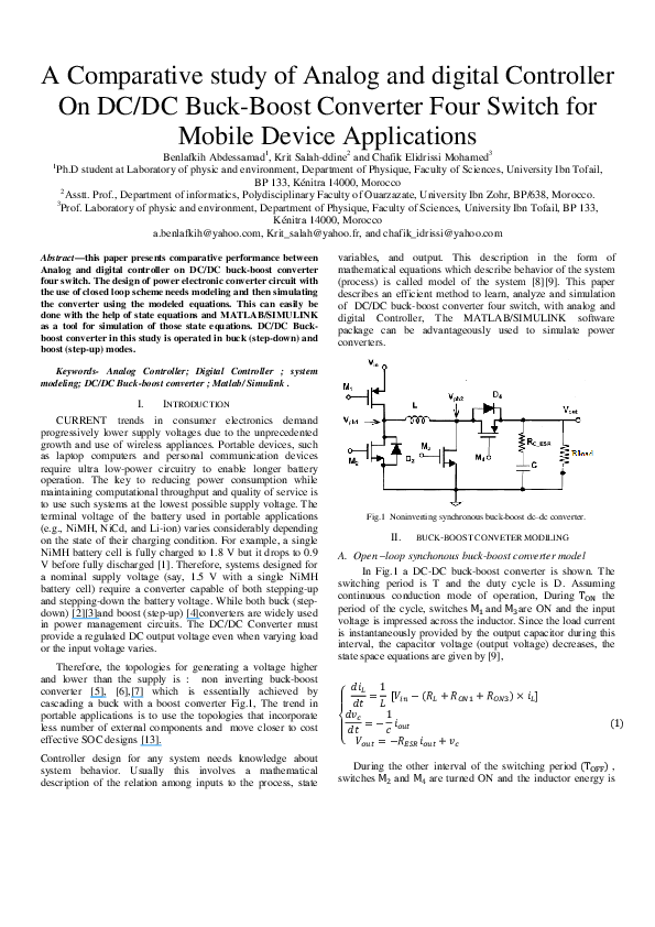 (PDF) A Comparative study of Analog and digital Controller On DC/DC Buck-Boost Converter Four ...