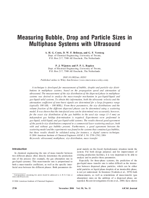 (PDF) Measuring bubble, drop and particle sizes in multiphase systems with ultrasound
