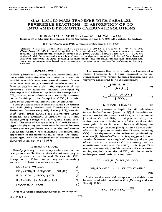 (PDF) Gas-Liquid Mass Transfer with Parallel Reversible Reactions-III. Absorption of Co, Into ...