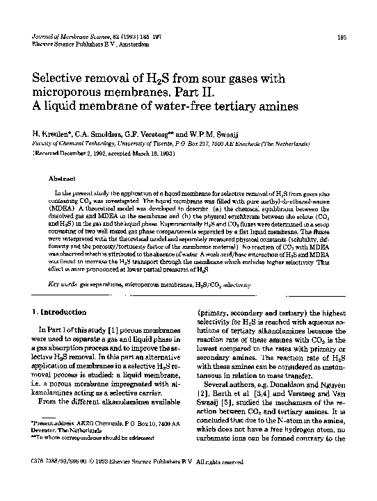 (PDF) Selective removal of H2S from sour gases with microporous ...