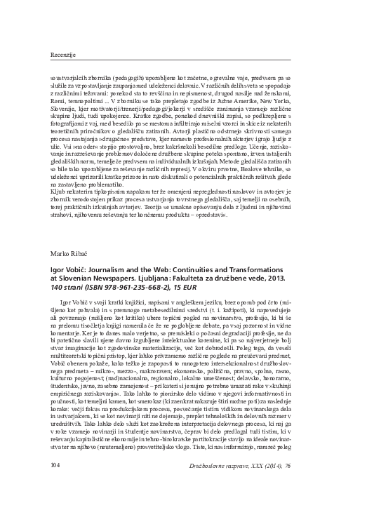 (PDF) Recenzija Igor Vobic (DruŽboslovne razprave 2014)
