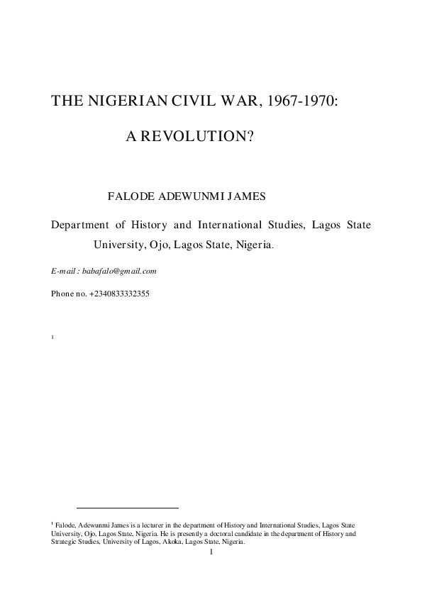 (PDF) Falode The Nigerian Civil War 1967 1970 A Revolution