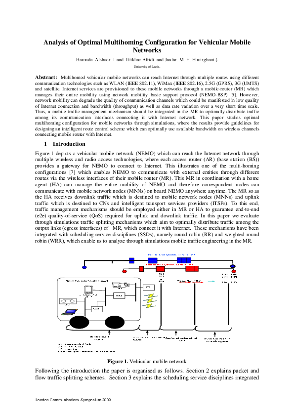 (PDF) Analysis of Optimal Multihoming Configuration for Vehicular Mobile Networks