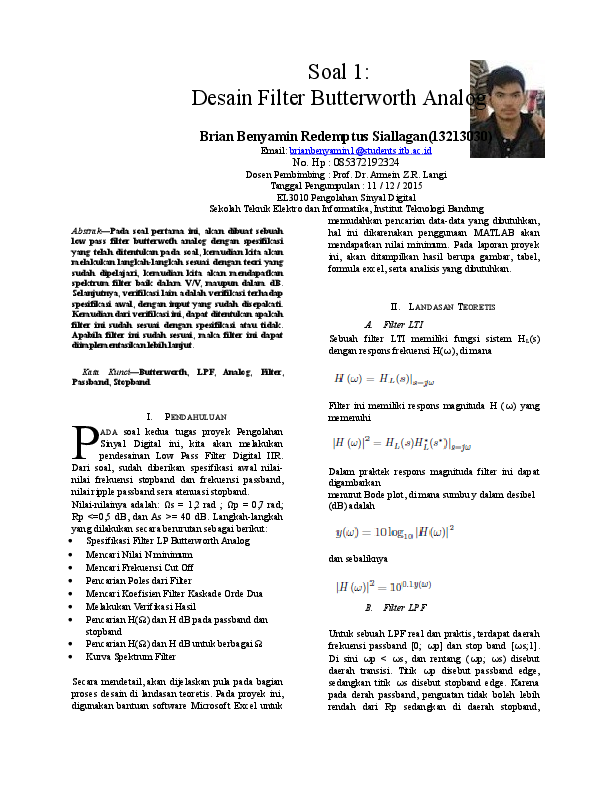 (DOC) Desain Filter Butterworth Analog