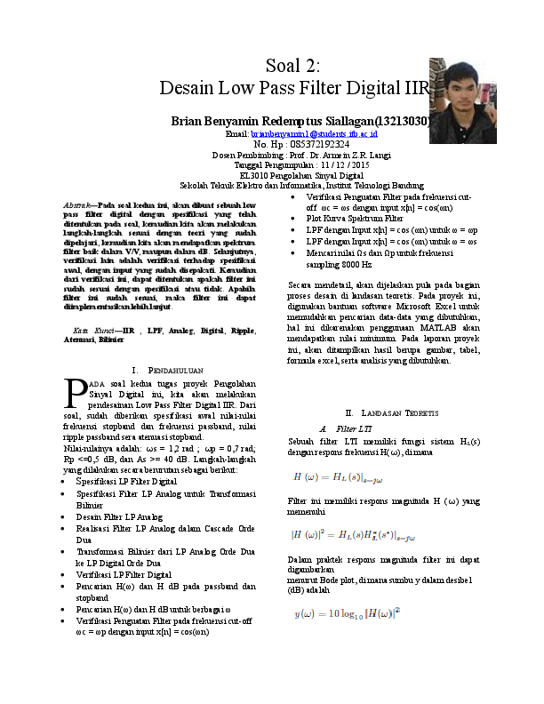 (DOC) Desain Low Pass Filter Digital IIR