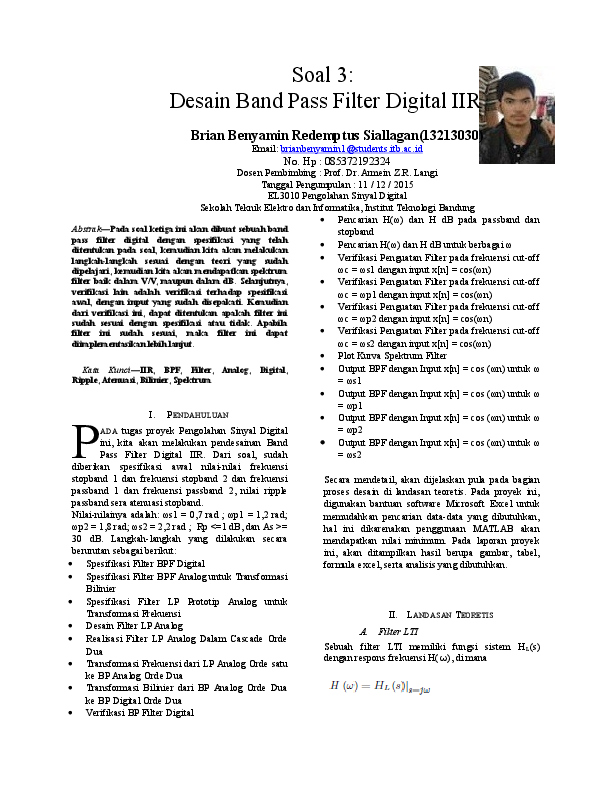 (DOC) Desain Band Pass Filter Digital IIR