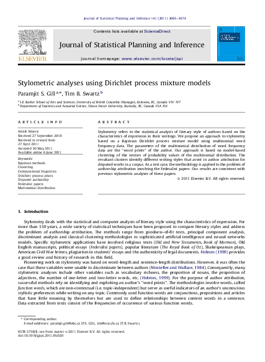 (PDF) Stylometric analyses using Dirichlet process mixture models