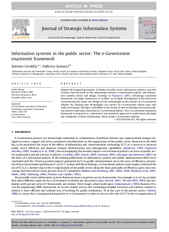 Pdf Information Systems In The Public Sector The E Government Enactment Frameworkgovernment