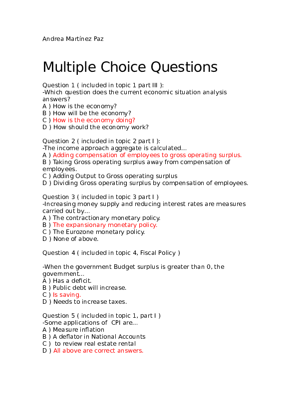 (DOC) Multiple Choice Questions